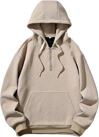 Generic Sweat &agrave; capuche pour homme avec fermeture &eacute;clair 1/4 et cordon de serrage - Coupe droite - Pull de transition - T-shirt dext&eacute;rieur &agrave; manches longues -