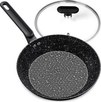 Michelangelo Bratpfanne 30 cm, Pfanne Induktion, Bratpfanne mit Deckel, antihaftbeschichtete Steinpfanne, Granitpfanne, Gesundes Kochen, Steinpfannenpfannen 30cm