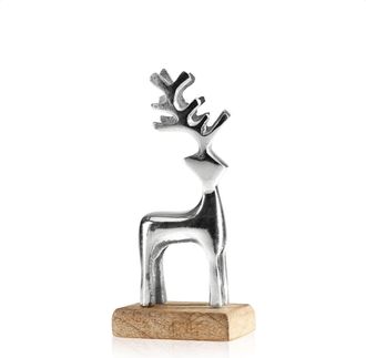 Com-Four Metall-Rentier auf Holzsockel, dekorative Rentier-Figur aus Metall, Hirsch-Statue als hochwertige Weihnachtsdekoration oder Geschenk für Jäger (silber