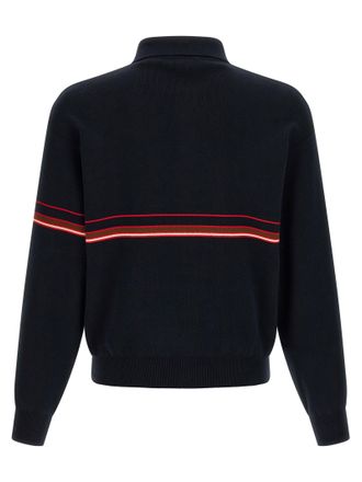 Versace Striped Intarsia Cotton Polo - Black