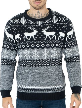 Noroze Christmas Mens Jumpers | Nordic Style Knitted Lightweight Reindeer Printed Jumper | Crew Neck Long Sleeve Pullover Top | Christmas Jumper Xmas Jumper 