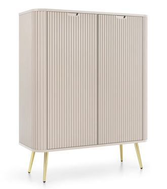 Selsey Zova Highboard - Grau-beige Kommode mit Gold-Metallf&uuml;&szlig;en - Minimalistisches Design mit Abgerundeten Kanten & Geriffelten Fronten - Matt Holz & MDF - 1