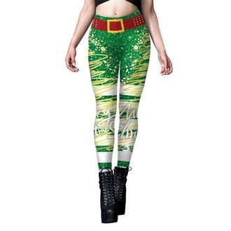 Generic Pantalon de surv&ecirc;tement de No&euml;l pour femme Imprim&eacute; &agrave; paillettes Ray&eacute; Legging de yoga d&eacute;contract&eacute;, Vert, XL