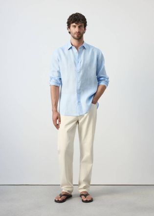Mango Chemise regular fit 100 % lin bleu ciel - Homme - XXL - MANGO MAN