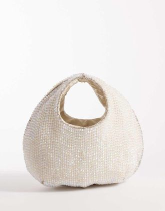 Accessorize Glitzernde Handtasche mit Perlenbesatz in Wei&szlig;