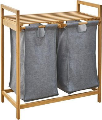 SVITA SULA W&auml;schekorb W&auml;schesammler W&auml;schebox W&auml;sche Organizer 2 F&auml;cher Schmutzw&auml;sche herausziehbar mit Ablagefl&auml;che Waschk&uuml;che Bad Bambus Grau