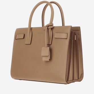 Saint Laurent Womens Leather Top-Handle Bag With Logo Brown Calfskin Shoulder