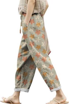 Generic Pantalon de randonn&eacute;e pour femme, d&eacute;contract&eacute;, &eacute;lastique, long, lin, loisirs, jambe droite, Rose., 4XL