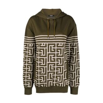 Balmain Gestreifter Monogramm Wollpullover - - Sweatshirts & Hoodies - Herren - Gr&uuml;n - L
