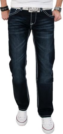 Alessandro Salvarini A. Salvarini Herren Designer Jeans Hose Dunkelblau Dicke Blaue N&auml;hte W29-W42 [AS003 - W38 L32]