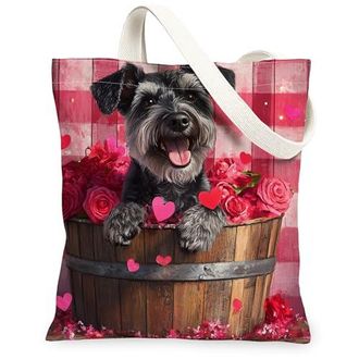 Generic Sac fourre-tout en toile motif chien Schnauzer 33 x 38,1 cm, sac d&eacute;picerie r&eacute;utilisable pour femme, peinture danimaux domestiques, d&eacute;coration cadeau