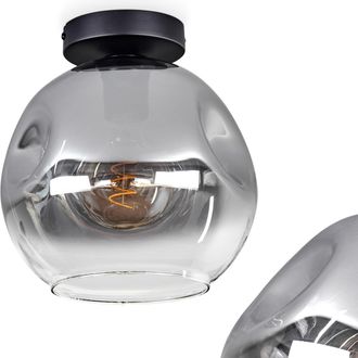 HOFSTEIN Deckenleuchte Ripoll, Deckenlampe aus Metall/Glas in Schwarz/Rauchfarben/Klar, Leuchte im modernen Retro/Vintage-Design mit Schirm aus Glas (Ø 25 cm),