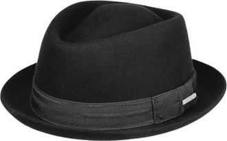 Stetson Chapeau en Laine Classic Diamond Crown Homme - Feutre de Porkpie avec Ruban Gros Grain Automne Ete Printemps Hiver Printemps-ete - XL (60-61 cm) Noir