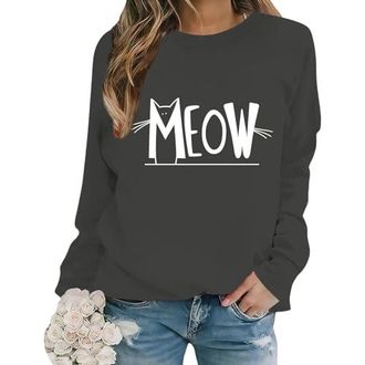 Generic Sweat-shirts &agrave; enfiler pour femme | Meow en forme de chat - Sweat-shirt &agrave; manches longues pour lautomne - Hauts de vacances tendance - pour les rencon