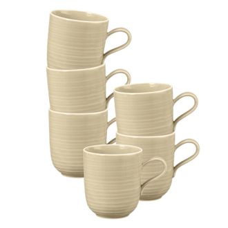 SELTMANN WEIDEN Terra Kaffeebecher 6er Set, 400 ml, Henkelbecher mit spiralförmigem Relief, Spülmaschinen- und mikrowellenfest, Porzellan, Sandbeige