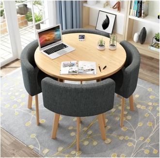 Generic Modernes rundes Esstisch-Set, runder Tisch und St&uuml;hle mit weicher R&uuml;ckenlehne, mit 4 St&uuml;hlen, Design mit abgerundeten Ecken, for Caf&eacute;, K&uuml;che, Esstisch