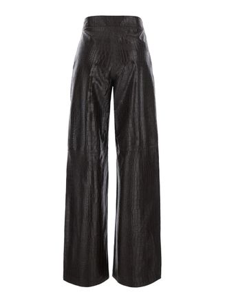 Federica Tosi Womens Leather Trousers Crocodile-Print Brown