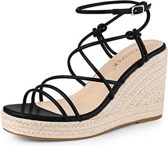 Allegra K Sandales compensées à talons hauts pour femmes Noir 39