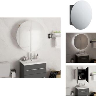 vidaXL Badezimmerschrank mit Rundem Spiegel & led Schwarz 47x47x17,5cm - Badezimmermöbel - Kosmetiktisch - LED-Spiegelschrank - Runder Spiegel - Badschrank