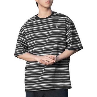 Generic T-shirt pour homme avec broderie r&eacute;tro japonaise &agrave; manches courtes pour l&eacute;t&eacute; pour homme et femme, coupe ample, Hit The Color Striped Body Shirt, Noir,