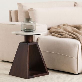 IDIMEX Beistelltisch Mysore mit Tischplatte aus Marmor, 40 cm, Weiß/Braun - Runder Wohnzimmertisch aus Mangoholz, Couchtisch Marmor, Kleiner Tisch mit offene