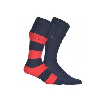 Tommy Hilfiger Herrensocken Doppelpack Uni/Ringel Marine/rot Gr&ouml;&szlig;e 43-46