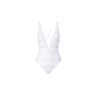 Missoni Femme, Maillots de bain, Blanc, Taille: 40 FR Maillot de bain une pi&egrave;ce &agrave; col en V et motif zigzag
