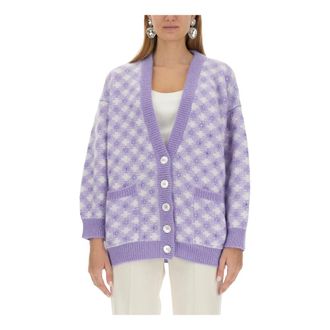 Alessandra Rich Vichy Strick-Longcardigan mit Hotfix - - Knitwear - Damen - Mehrfarbig - XS