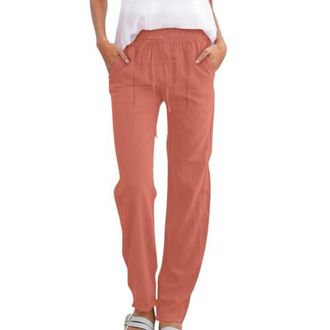 Generic Pantalon en coton et lin pour femme - Jambe large - Pantalon de plage d&eacute;t&eacute; pour femme - Confortable - Pantalon de yoga Palazzo XIYU26065, Orange, 3XL