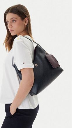 Tommy Hilfiger Handtasche Th Icon Shoulder Bag Mono AW0AW18141 Dunkelblau