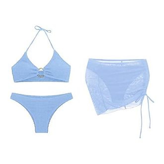 Generic Montres pour homme et femme 3 pi&egrave;ces maillots de bain dos nu avec jupe couvrante maillot de bain, bleu, XL