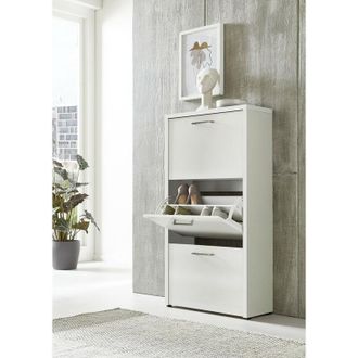BMG M&ouml;bel BMG M&ouml;bel Schuhkipper &raquo;Siena&laquo; (Schuhschrank Schuhregal Schrank Garderobe, 3 Klappen), Metallgriffe, 18 Paar Schuhe
