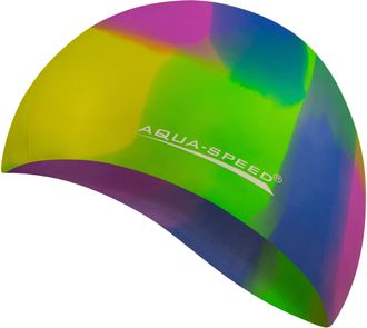 Aqua Speed BUNT Badekappe + Kleines Mikrofaserhandtuch | Damen Herren | Kinder Bademütze | Badehaube | wasserdichte Schwimmhaube | Badehüte für Erwachsene | Sili