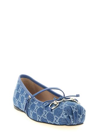 Gucci Womens Blue Cotton Ballet Flats