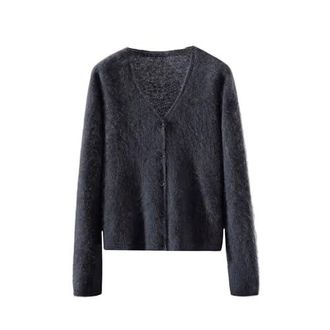 Generic Cardigan en laine de mouton et cachemire sans couture pour femme Col en V Manches longues Tricot &agrave; simple boutonnage, bleu/gris, Taille S