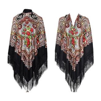 Generic Poncho Femme Hiver Chaud Chale Femme Hiver Chaud Cape Femme Pour la ville Grand Carr&eacute; 160X160 Cm Imprim&eacute; Pompons Style Ethnique Printemps-Automne