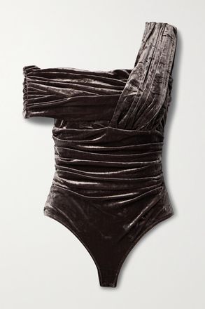 Gold Sign Body Asym&eacute;trique En Velours Stretch &Agrave; Fronces The Tilson - Marron