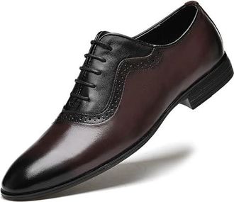 Generic Chaussures Oxford habillées for Hommes, à Lacets, Bout Rond Bruni, Patchwork, Cuir Bicolore, Semelle en Caoutchouc, Tige Basse, antidérapantes, for so