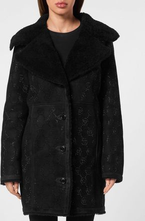Philipp Plein Einreihiger Shearling-Mantel mit Strass-Hexagon-Logo