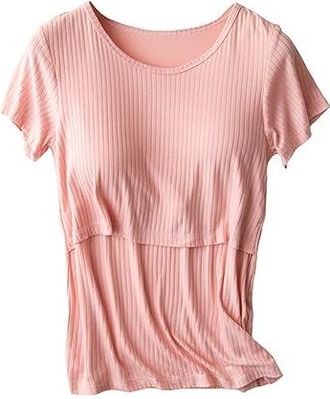Generic T-shirt de maternité ample à manches courtes et col rond pour femme - Couleur unie - T-shirt dallaitement pour lallaitement - Chemise de maternité, ro