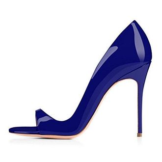 elashe Escarpins Femms Bout Ouvert Talon Aiguille 12cm Talon Haut Chaussures de Soirée Mariage Bleu EU36
