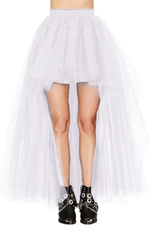 MisShow Damen Hi-Lo Lang Tutu T&uuml;ll Bustle Rock Elastische Taille Festival Party Rock, 805 Wei&szlig;, Einheitsgr&ouml;&szlig;e