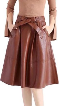 Generic Jupe midi en cuir pour femme - Taille haute - Avec noeud - Style vintage d&eacute;contract&eacute; - Style streetwear, 605., XL