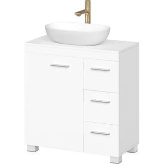 Vasagle Armoire de Salle de Bain, Meuble Sous Lavabo avec Pieds, 2 Compartiments et 3 Tiroirs, Blanc