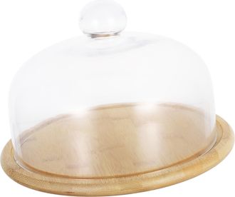 Aboofan Kuchenglocke Glas mit Bambustablett Kuchendeckel Dessertglocke Präsentationskuppel Transparent Lebensmittelecht Staubdicht 22cm Servierteller für Kuch