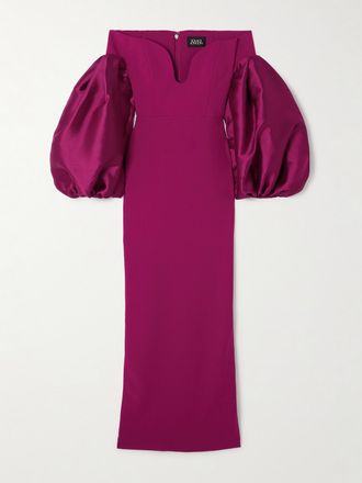 Solace London Mora Schulterfreie Robe Aus Cr&ecirc;pe Und Gl&auml;nzendem Twill Mit Raffungen - Pink