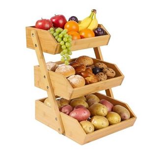 Relaxdays Obst Etagere Bambus, 3 Etagen, HBT 41x33x30 cm, Korbetagere f&uuml;r Obst, Gem&uuml;se & Geb&auml;ck, Obstschale K&uuml;che, Natur