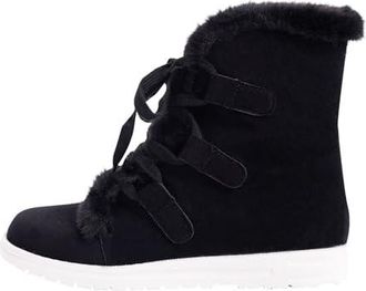 Generic Bottes dhiver thermiques pour femme - Couleur unie - Doublure en fausse fourrure - Confortables et chaudes - &Agrave; lacets - Pour la marche et les loisirs,