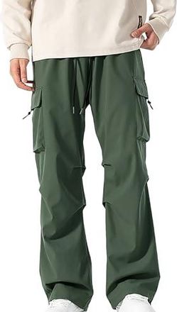Generic Pantalon cargo extensible pour homme avec poches utilitaires pour le voyage et lext&eacute;rieur, coupe d&eacute;contract&eacute;e, taille &eacute;lastique, Vert noir, XL