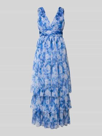 Lace & Beads Abendkleid mit Volantsaum und V-Ausschnitt